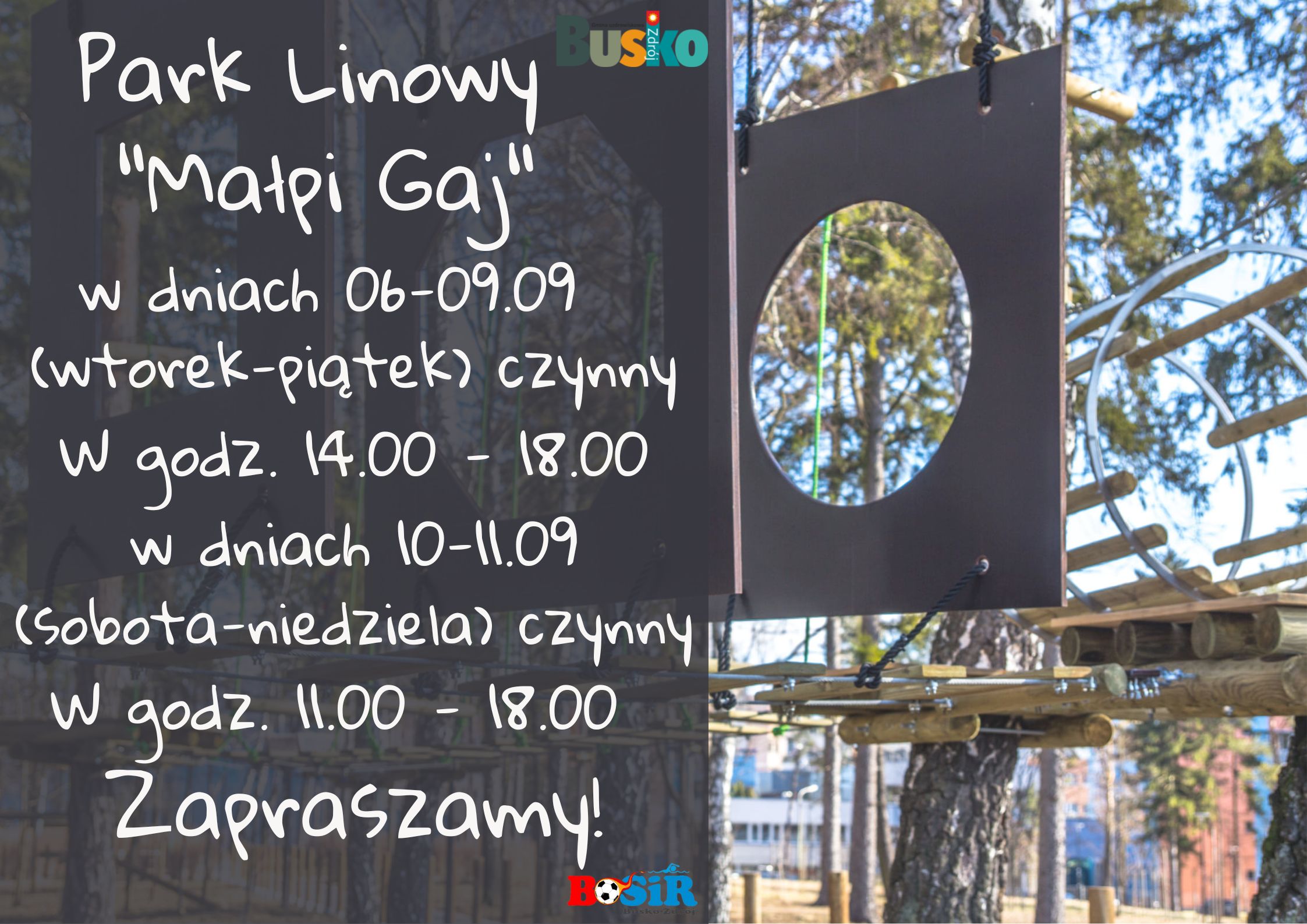 Nowe godziny otwarcia Parku Linowego